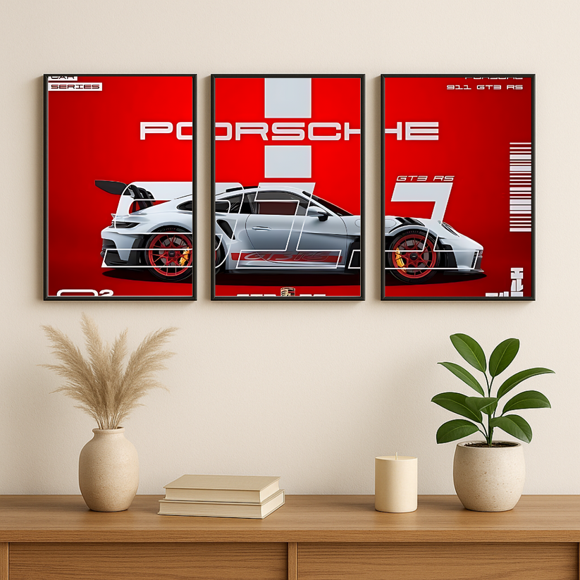 Porsche GT3 RS – 3 Panel Split Poster Wall Art 🏎️🔥 – Decorxhome.com