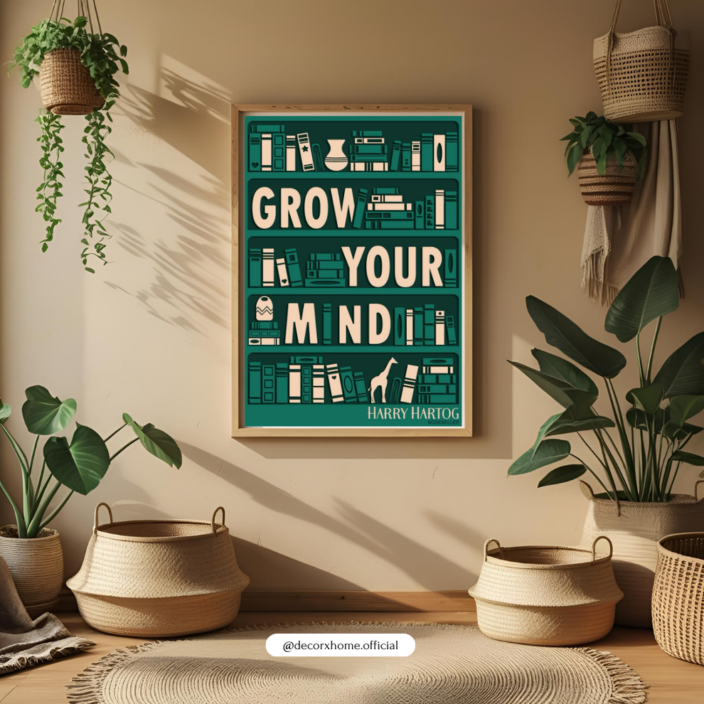 Grow Your Mind – Minimalist Bookshelf Inspirational Wall Poster ...